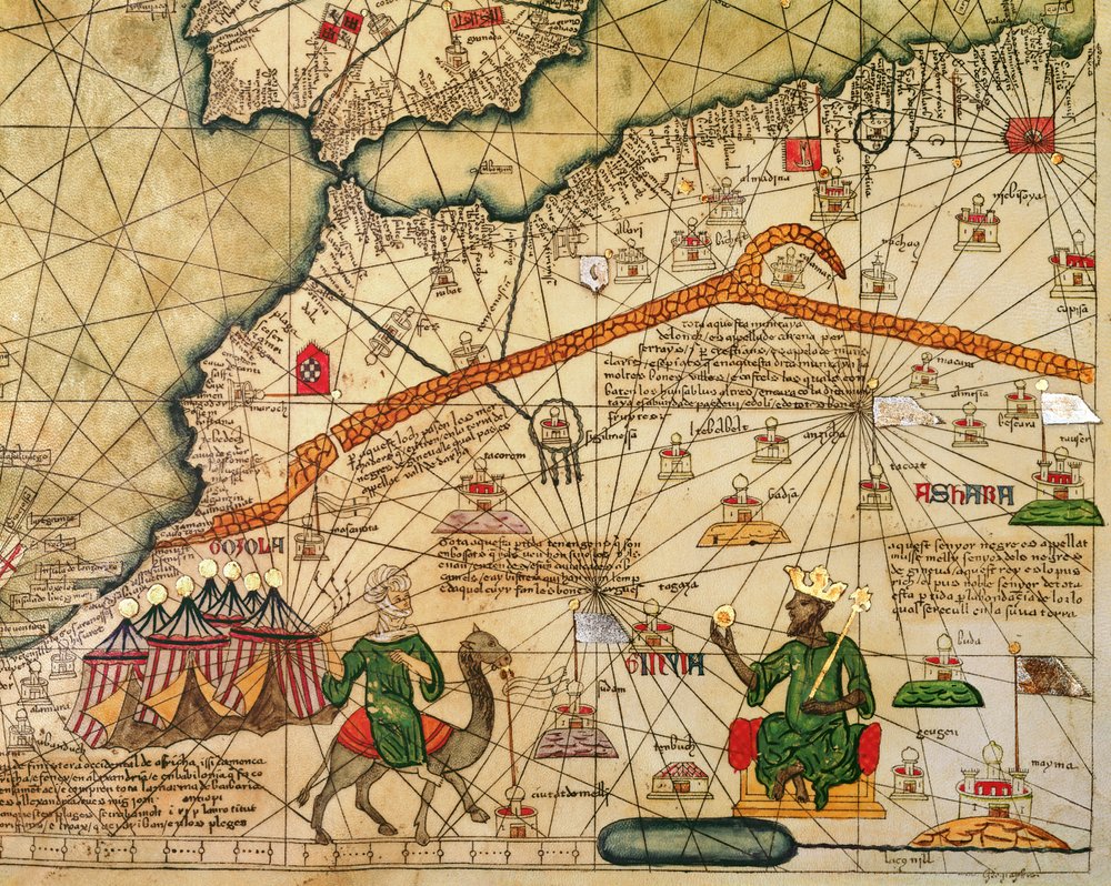 Detail van kopie van een Catalaanse kaart van Europa en Noord-Afrika ...