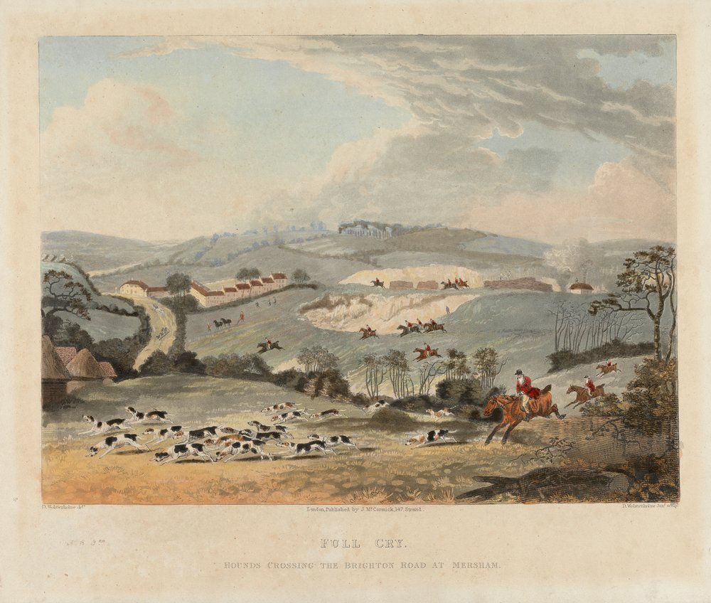 Vossenjacht set van vier: (3) Volle Jacht / Honden die de Brighton Road ...