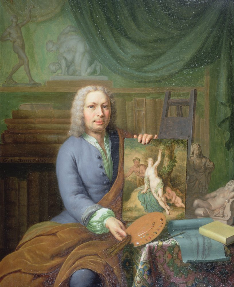 Portret van de Vader van de Kunstenaar, met zijn schilderij 'Erigone'