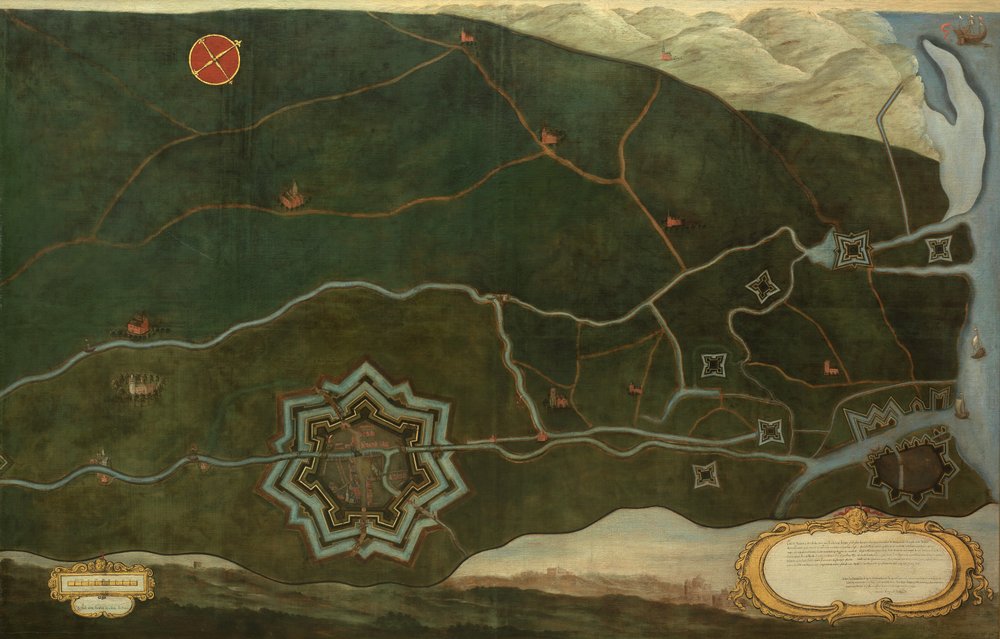 Kaart van Damme en de Spaanse grensforten bij Sluis