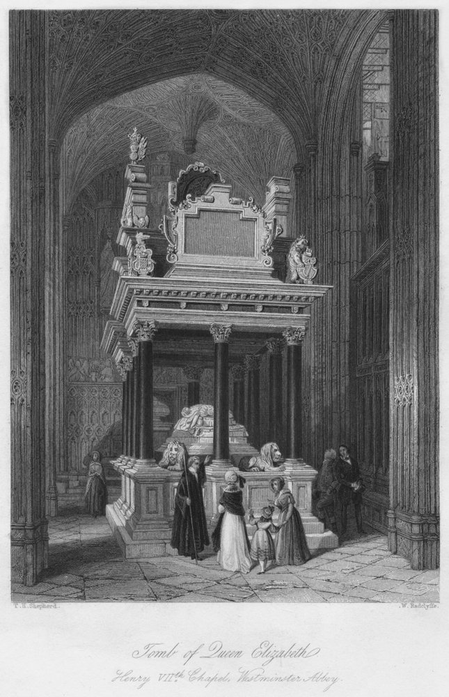 Graf van koningin Elizabeth: Henry VII's kapel, Westminster Abbey, c1841