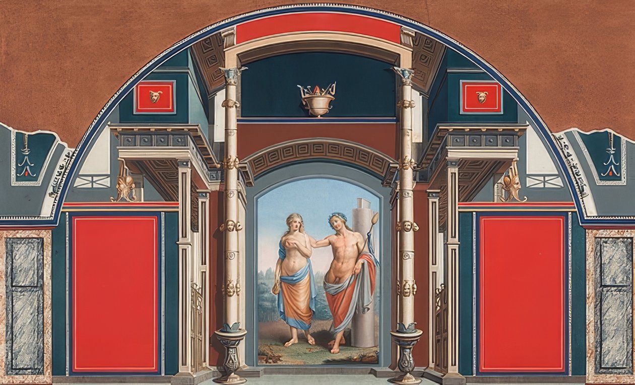 Muurschildering van een Romeins huis op het terrein van de Villa ...