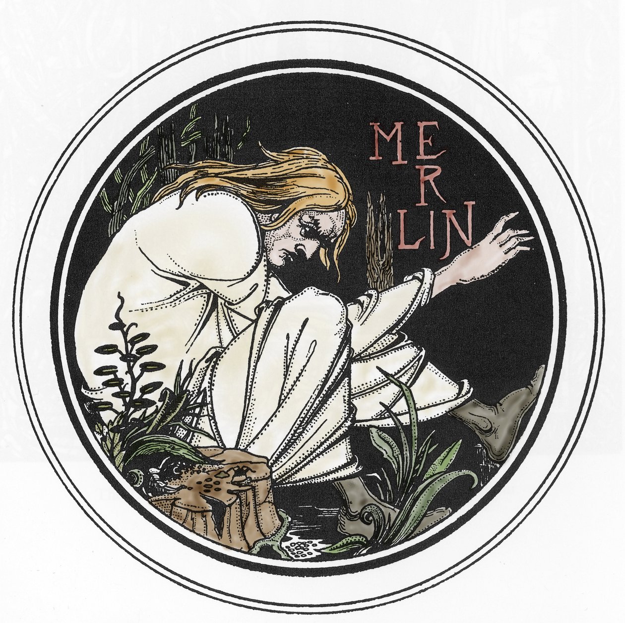 Arthurlegende: 'Merlijn de Tovenaar' Gravure in 'De dood van Arthur ...