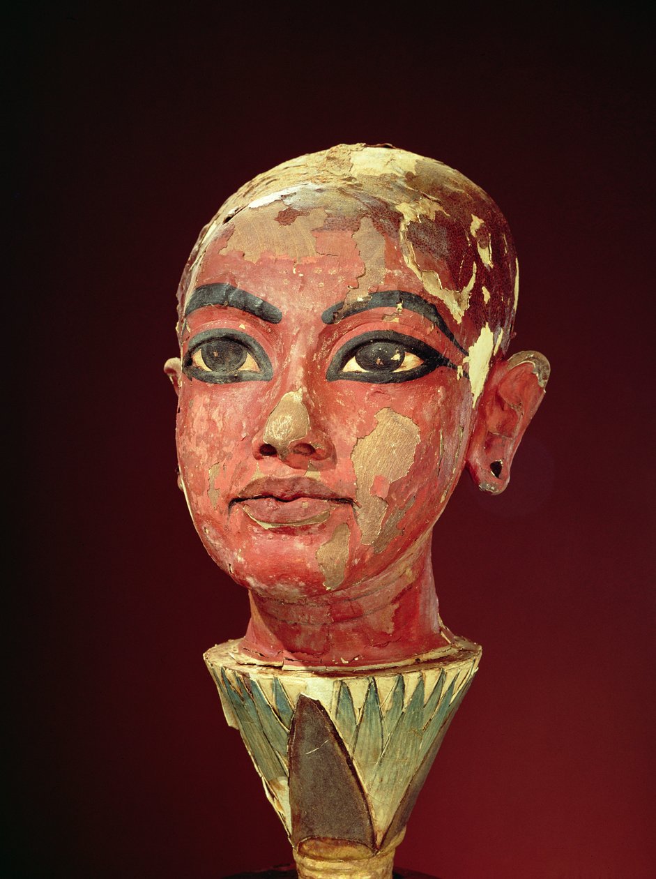 Hoofd van de kindkoning die uit een lotusbloem komt, uit het graf van ...