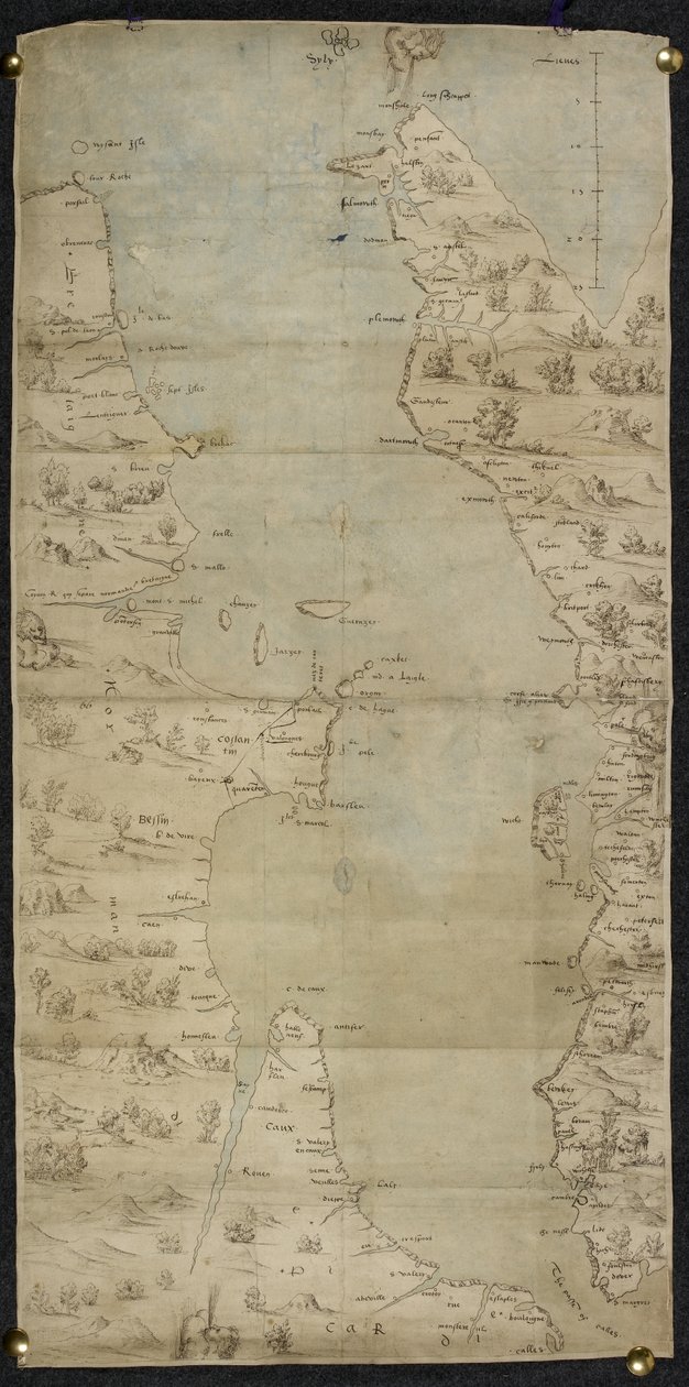 Kaart van het Engelse Kanaal (Engelse Zuidkust en Franse Noordkust ...
