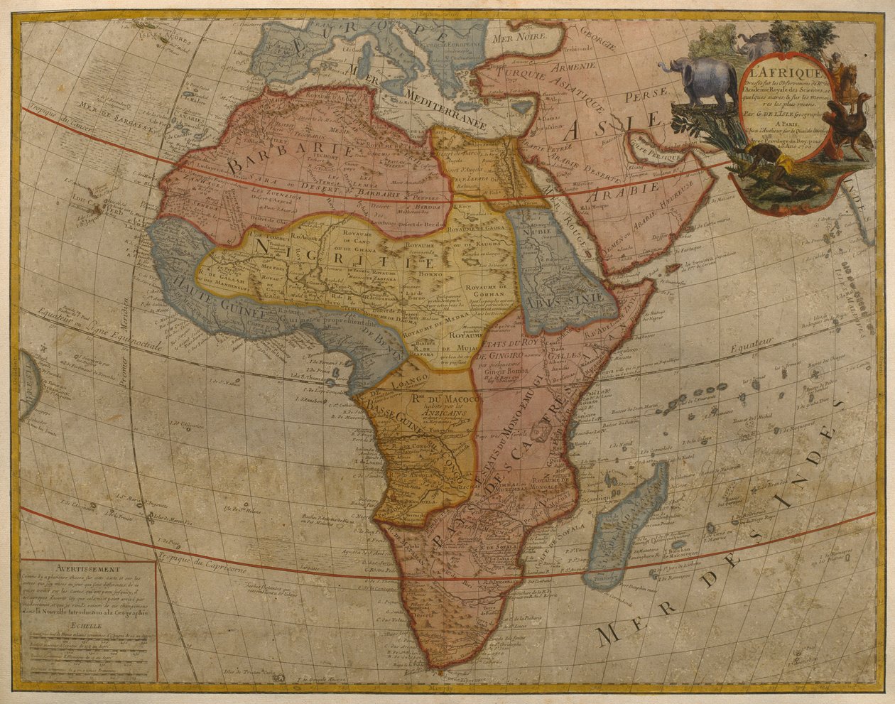 Kaart van Afrika, gepubliceerd in 1700, Parijs