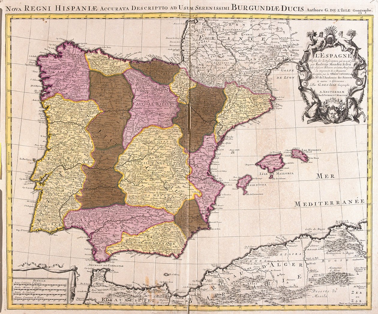 Kaart van het Iberisch Schiereiland, Koninkrijk van Portugal en Spanje (ets
