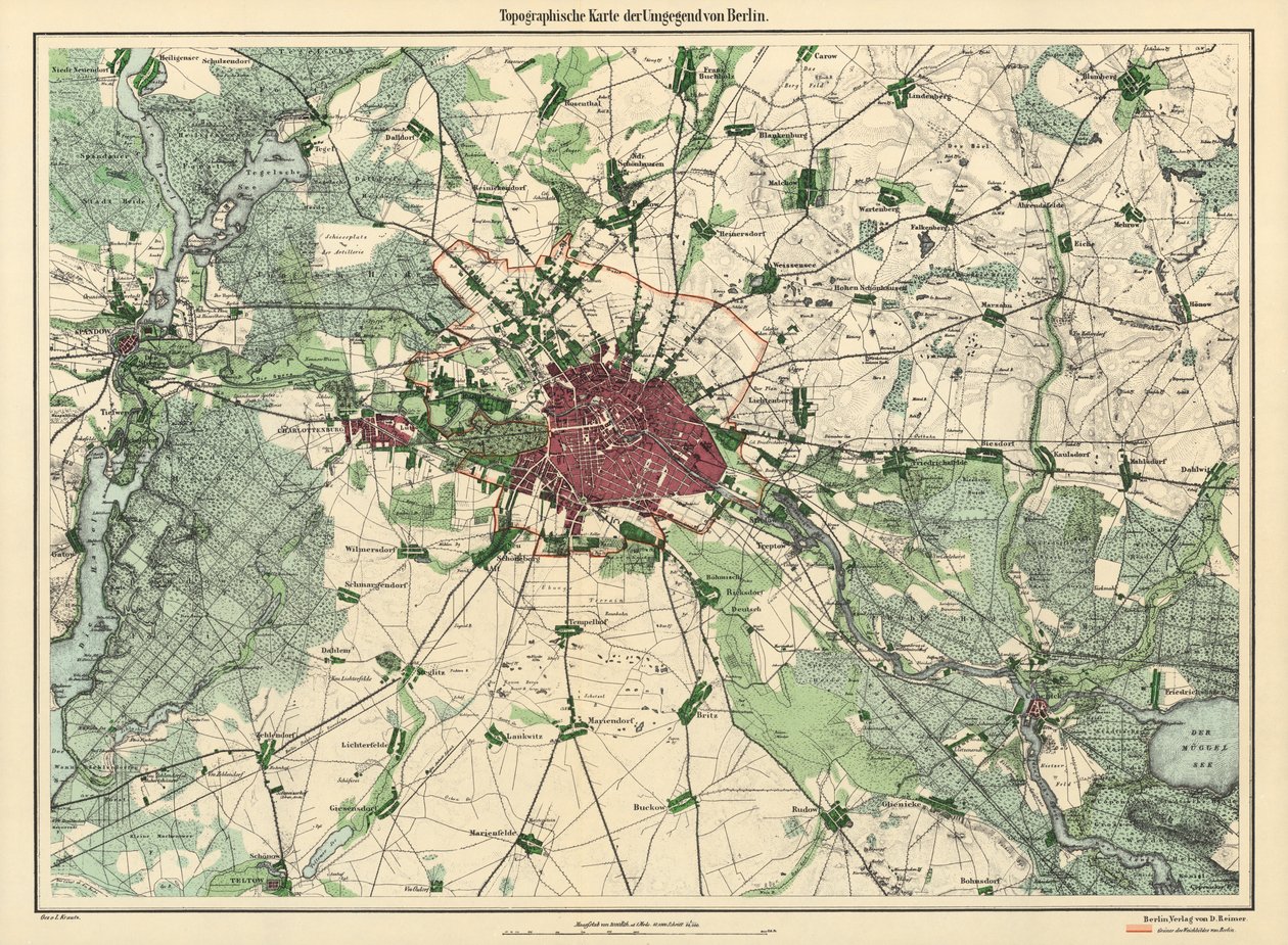 Kaart van Berlijn, gepubliceerd door D. Reimer Verlag, Berlijn, 1871