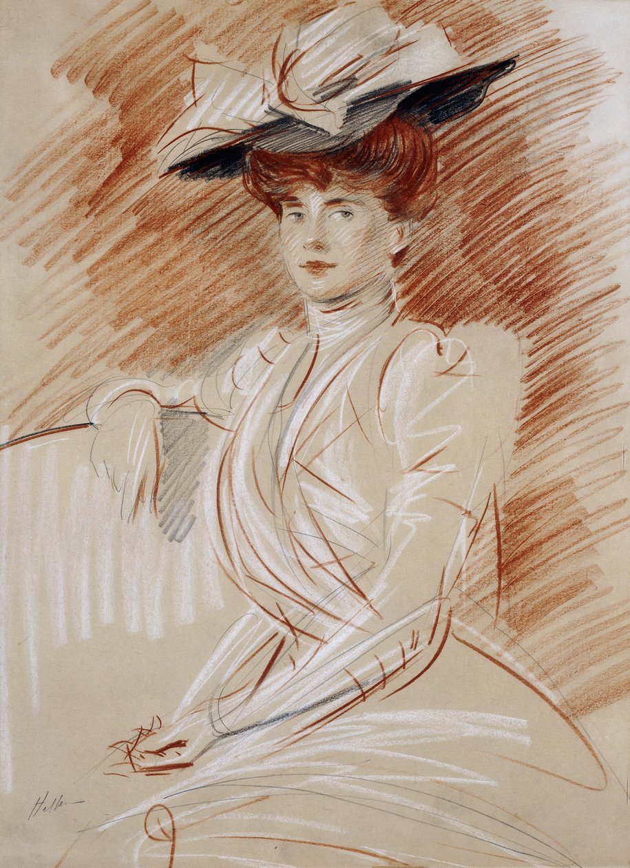 Madame Helleu met hoed | Paul Cesar Helleu | Kunstafdruk