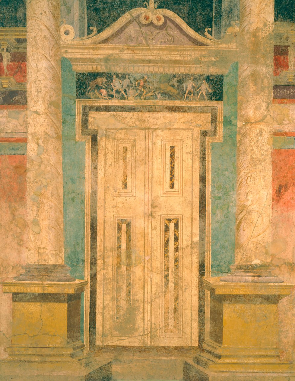 Aeacus' muur met scenografische fresco decoratie met nepdeur, uit ...