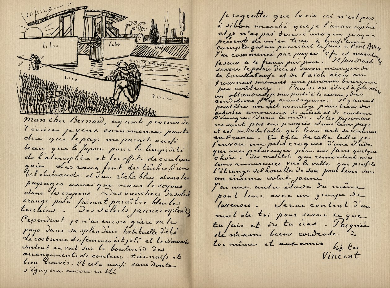 Facsimile van een brief van Vincent Van Gogh aan Emile Bernard op 18 ...