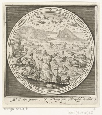 Vijfde dag van schepping: God schept vissen en vogels